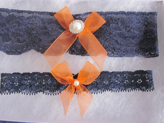 Bridal Garter Set - Navy Blue & Orange Garter Set -the Original Simply ...